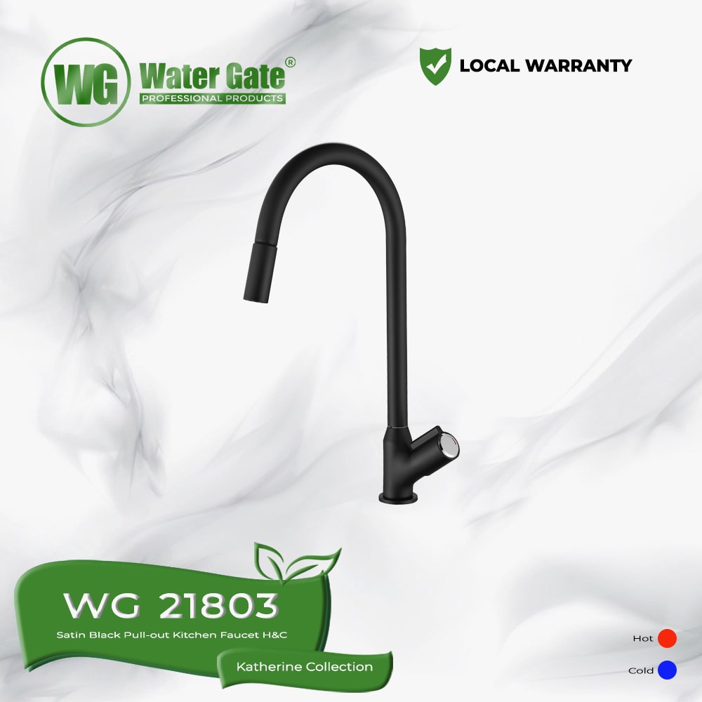 Water Gate WG 21803 | Satin Black Pull-out Kitchen Faucet H&C - Watergate